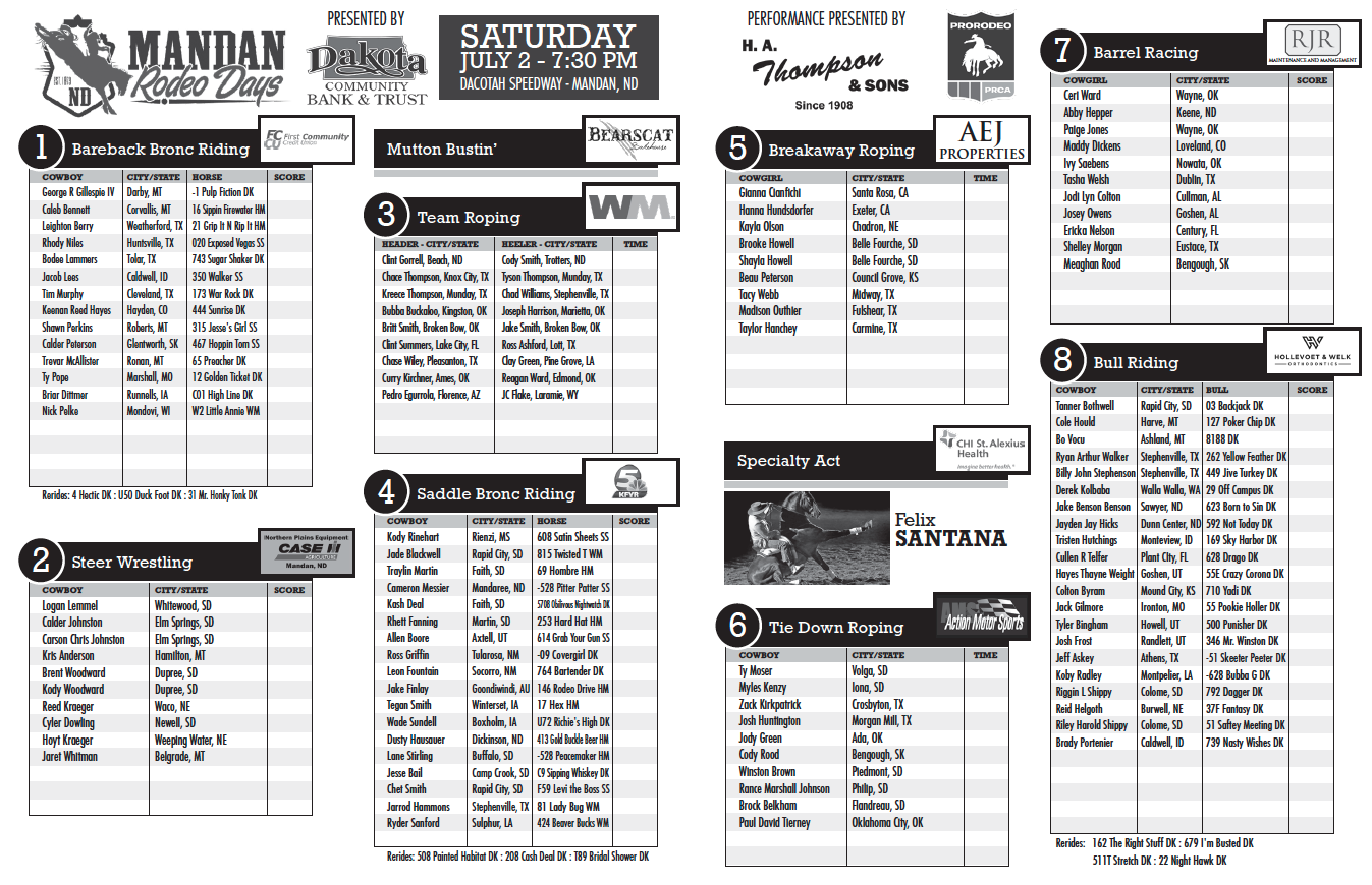 Competitors – Mandan Rodeo