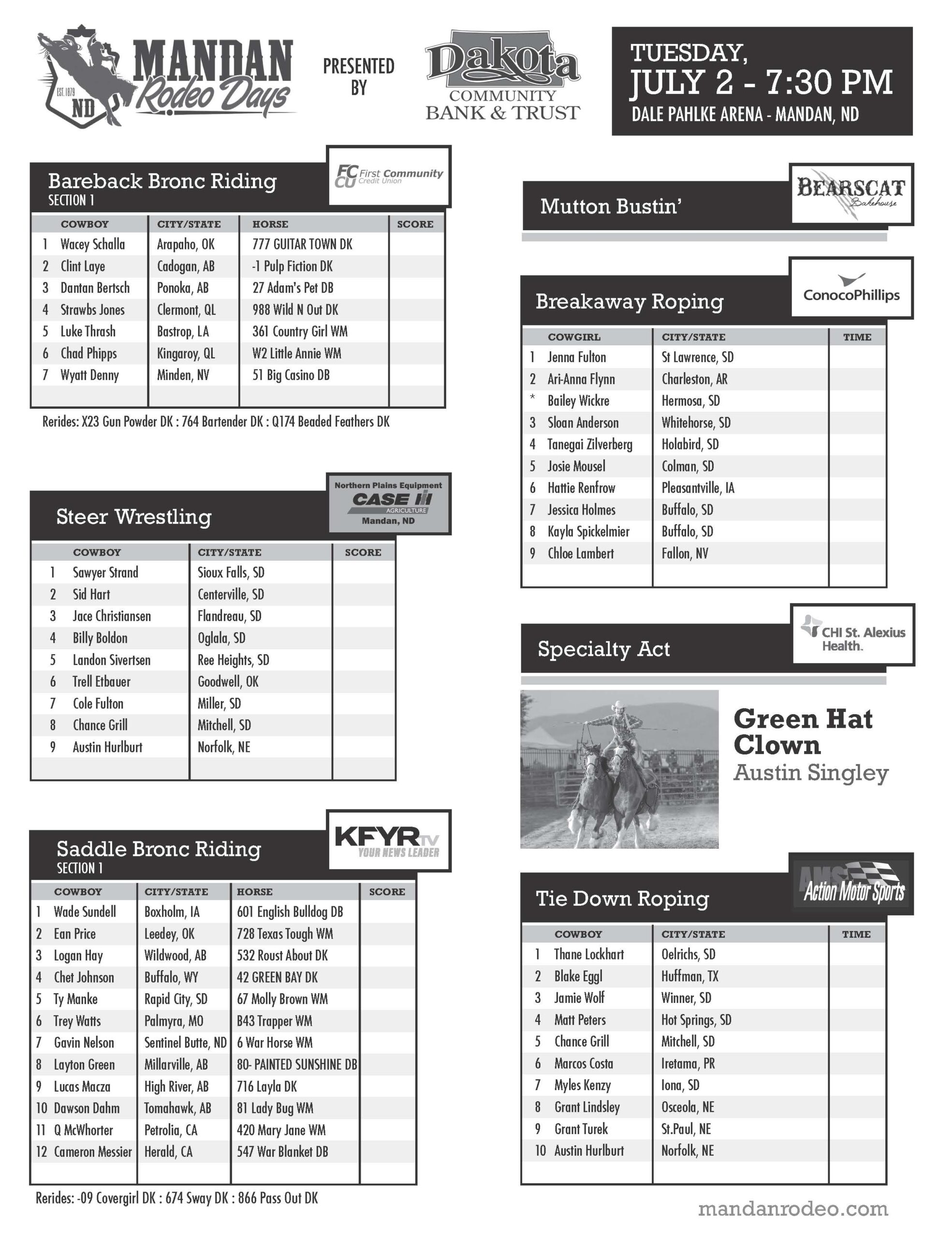 Competitors - Mandan Rodeo